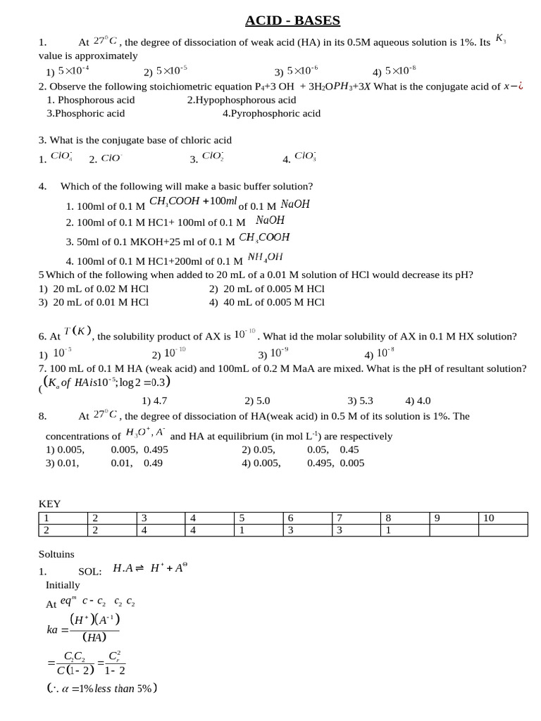 Acid-Base Concepts and Calculations | PDF | Acid | Ph