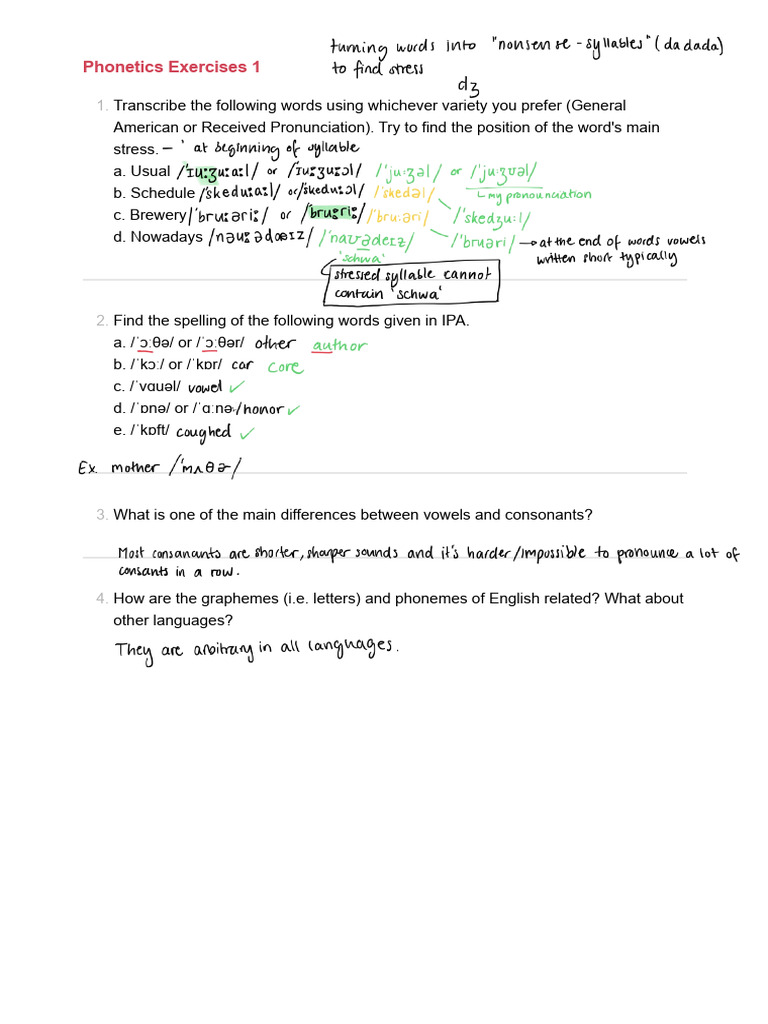 Phonetics Exercises 1 | PDF