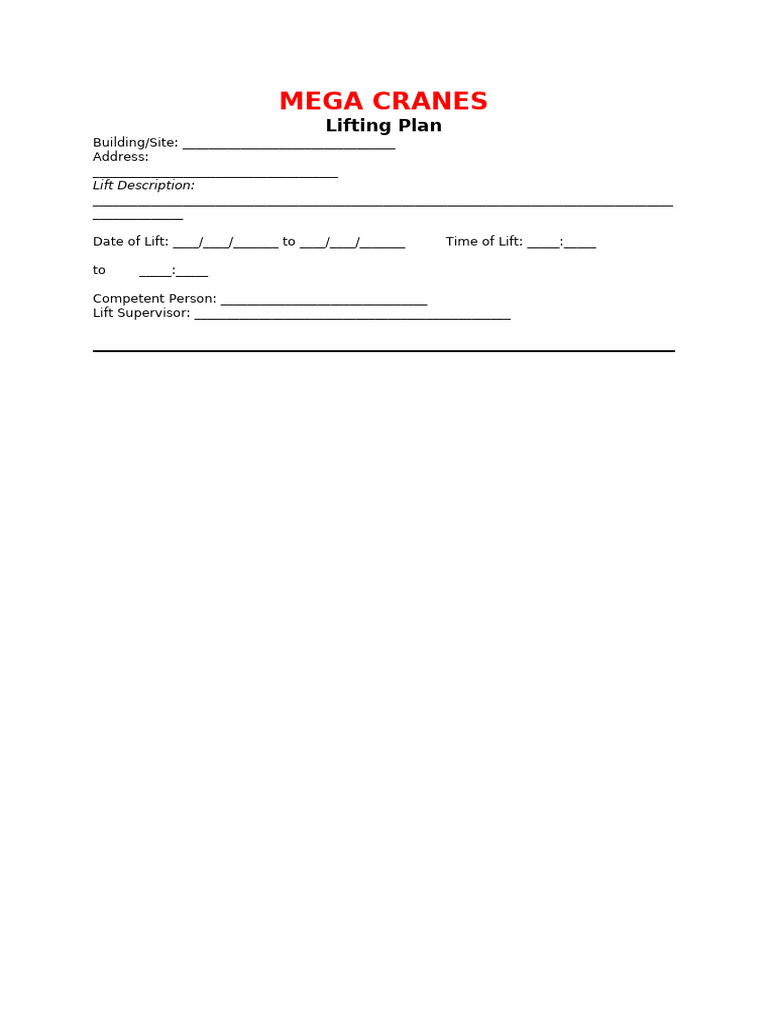 Mega Cranes Lifting Plan Template | PDF
