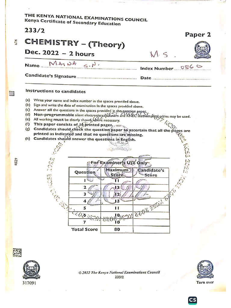 Chemistry P2 MS | PDF