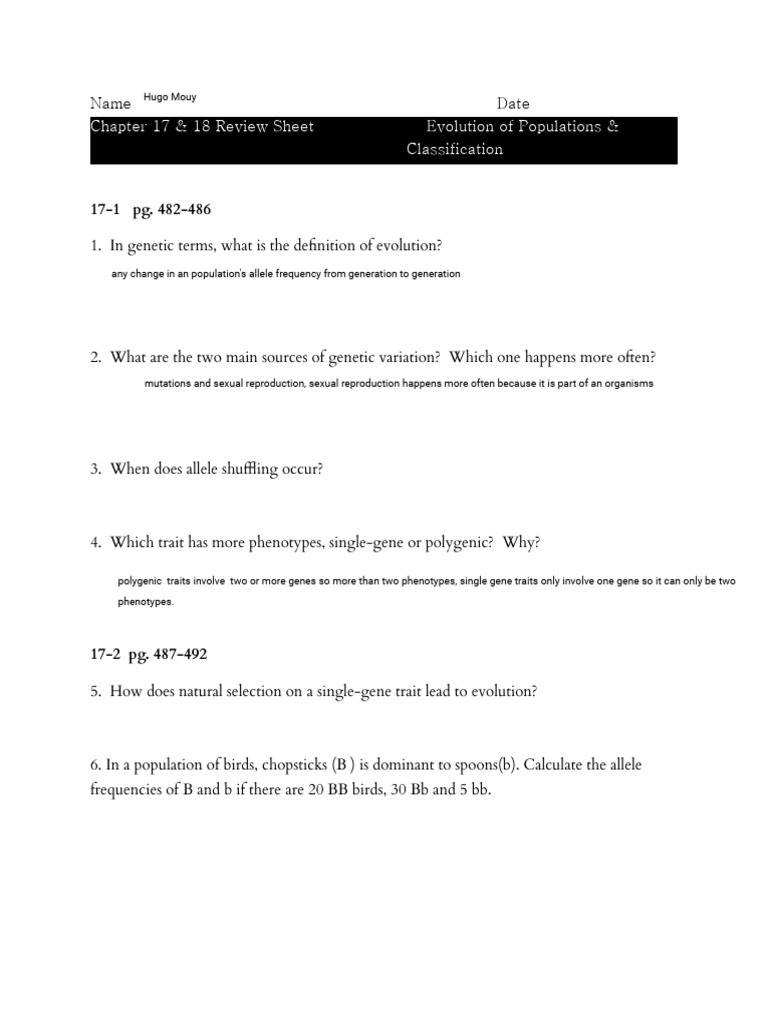 Kami Export - Ch. 17 & 18 Study Guide Honors 2024 | PDF | Evolution | Natural Selection