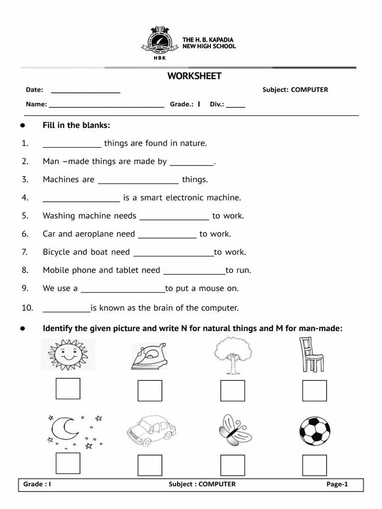 Grade 1 - Computer - Revision Worksheet | PDF