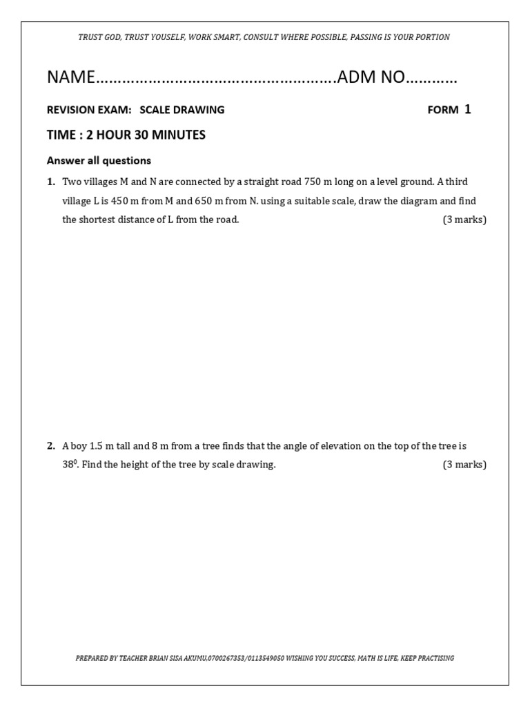 KCSE REVISION EXAM F1 SCALE DRAWING BRIAN | PDF | Circle