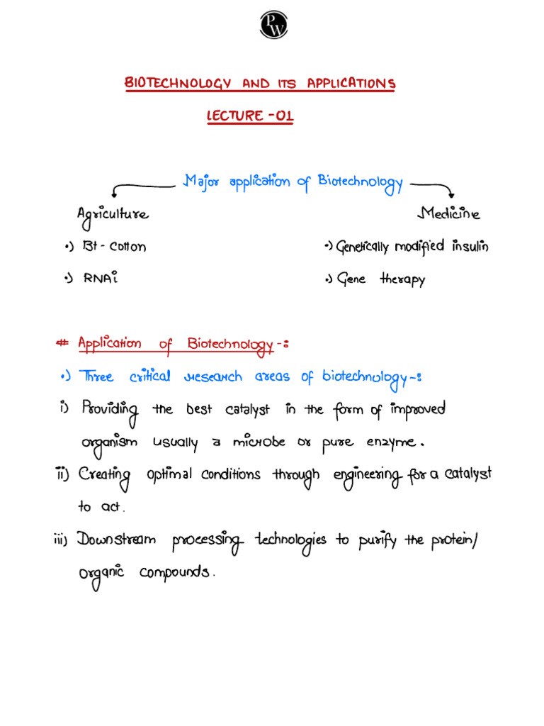 Biotechnology and Its Applications - Hand Written Notes (Of Lecture 01 ...
