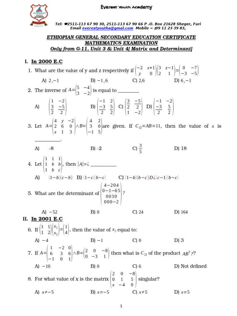 @TMHRT - Minister Maths Grade - 11 (Unit 3 Unit 4) | PDF | Matrix ...