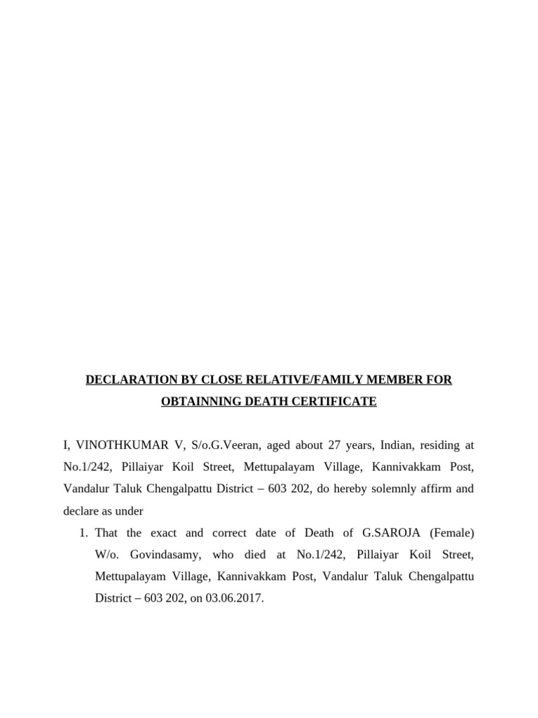 Declaration for Death Certificate Application | PDF
