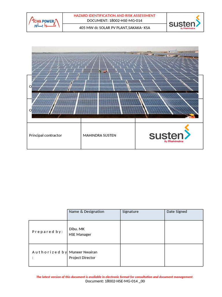 Hazard Assessment for Sakaka Solar Plant | PDF | Risk | Hazards
