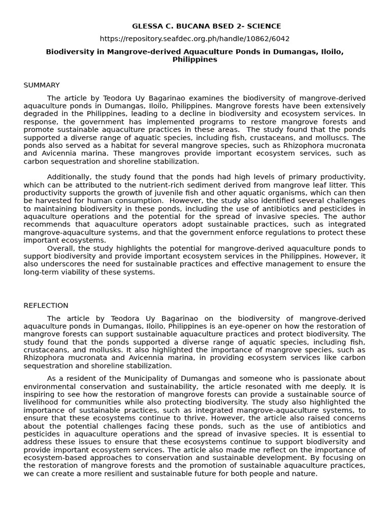 Environmental Science Project | PDF | Mangrove | Aquaculture