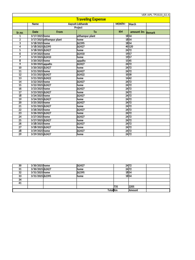 Local Travel Expenses for March 2025 | PDF