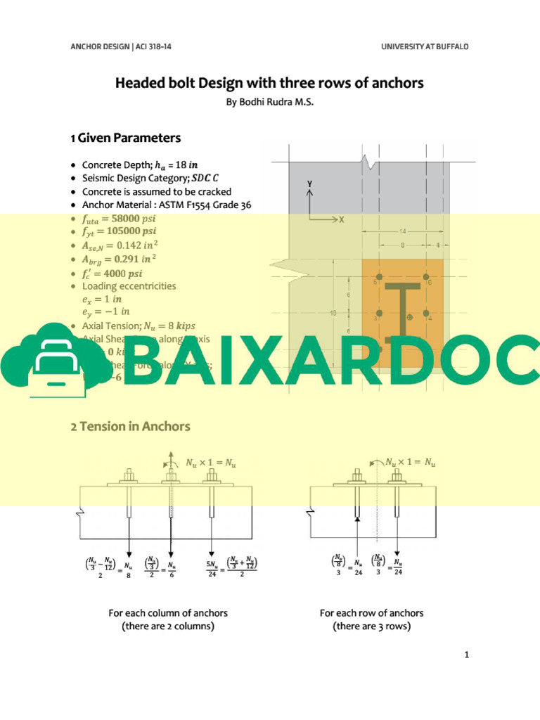 Headed Bolt Anchor Design Using Aci 318 14 Chapter 17 and Quick | PDF