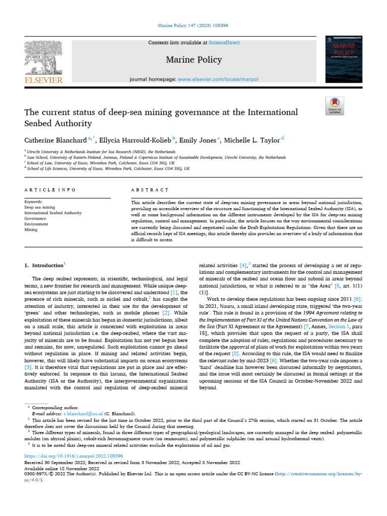Deep-Sea Mining Governance Overview | PDF | Earth Sciences | Natural ...