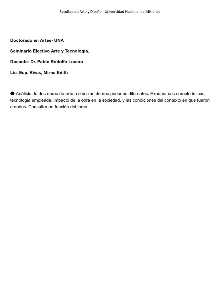 Curso de Posgrado - Análisis de Obra. Arte y Tecnología. Rivas Mirna ...