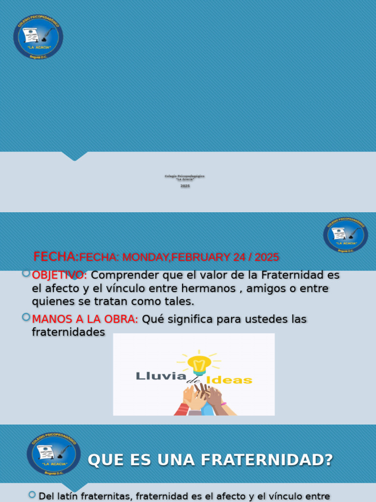Fraternidad: Valor y Organización Escolar | PDF | Maestros