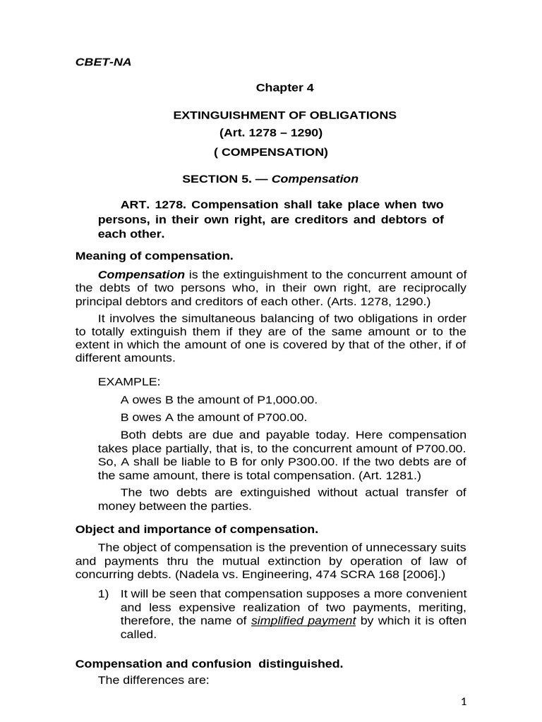 Understanding Compensation in Obligations | PDF | Debt | Assignment (Law)
