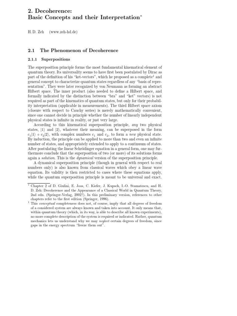 Decoherence: Basic Concepts and Their Interpretation: 2.1 The Phenomenon of Decoherence | PDF ...