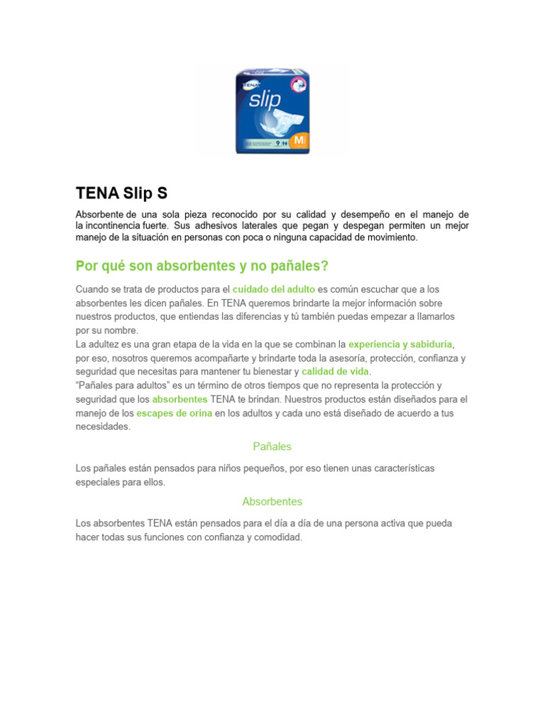 Ficha Tecnica Pañales Tena Slip | PDF