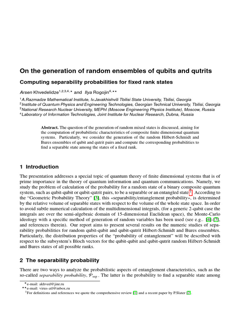 Random State | PDF | Matrix (Mathematics) | Quantum Entanglement