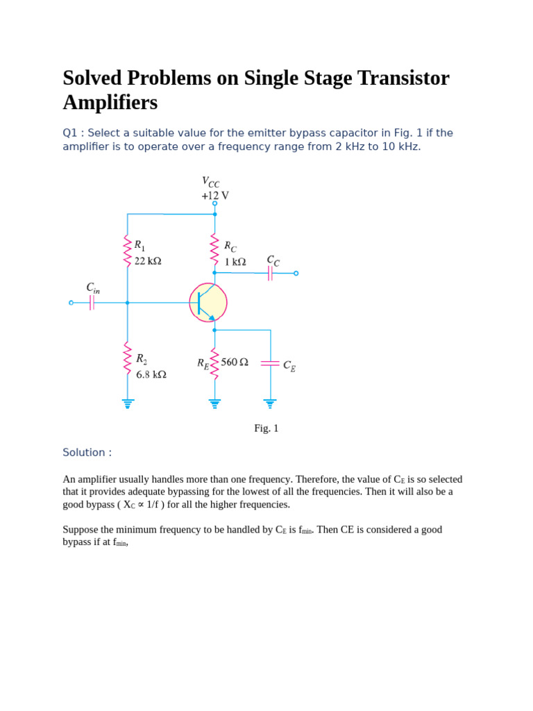Solved Problems on Single Stage Transistor Amplifiers | PDF | Amplifier | Electronic Circuits
