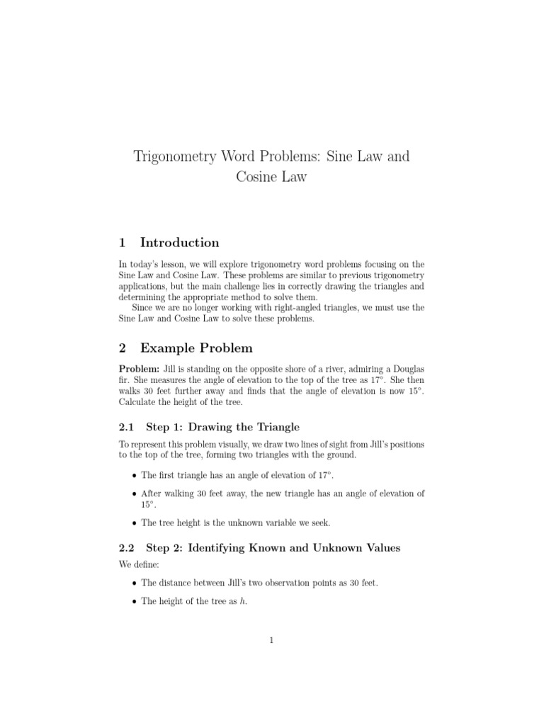 Sine and Cosine Law Word Problems | PDF | Trigonometry | Triangle