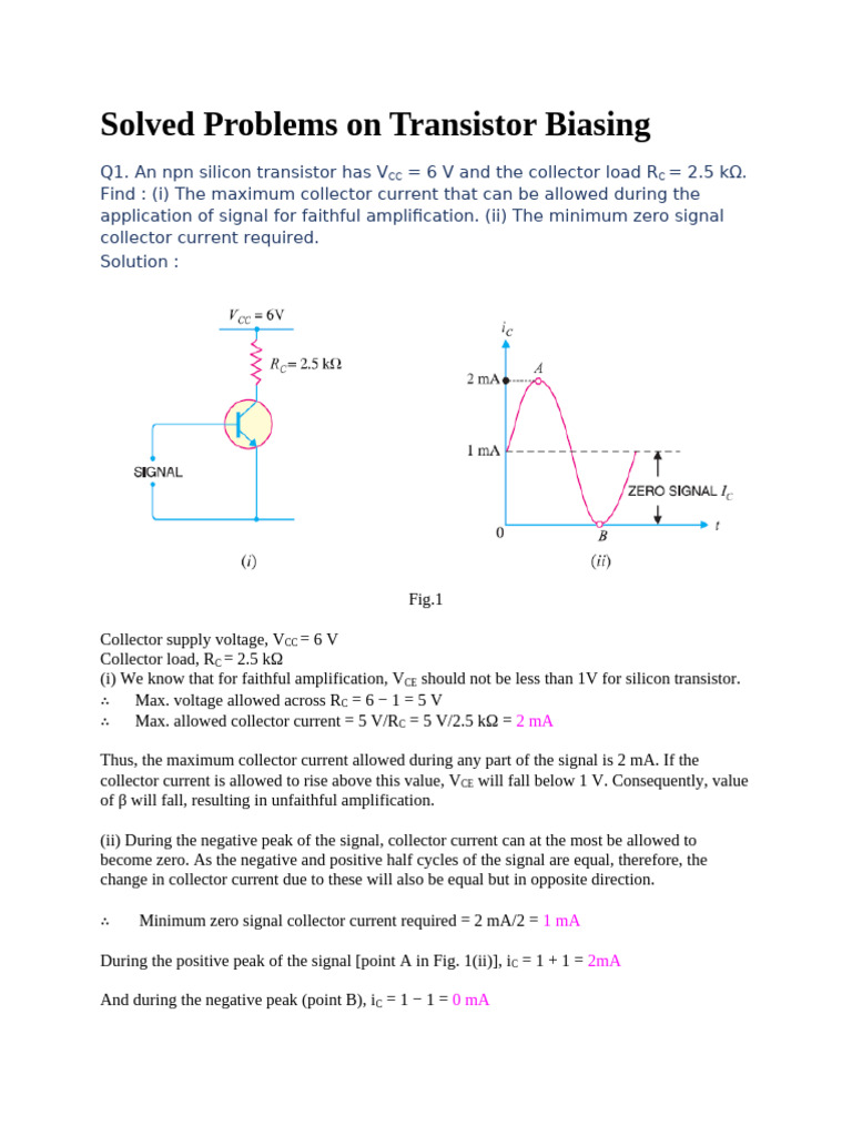 Solved Problems On Transistor Biasing | PDF | Amplifier | Bipolar Junction Transistor