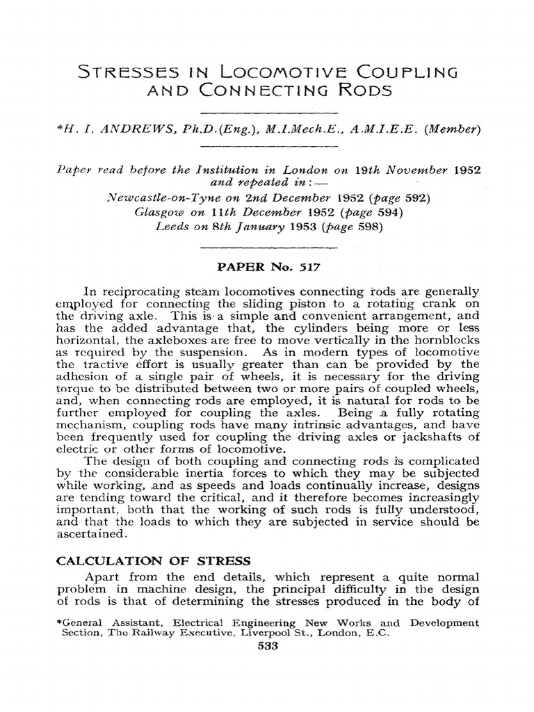 Stresses in Locomotive Coupling and Connecting Rods | PDF | Bending ...
