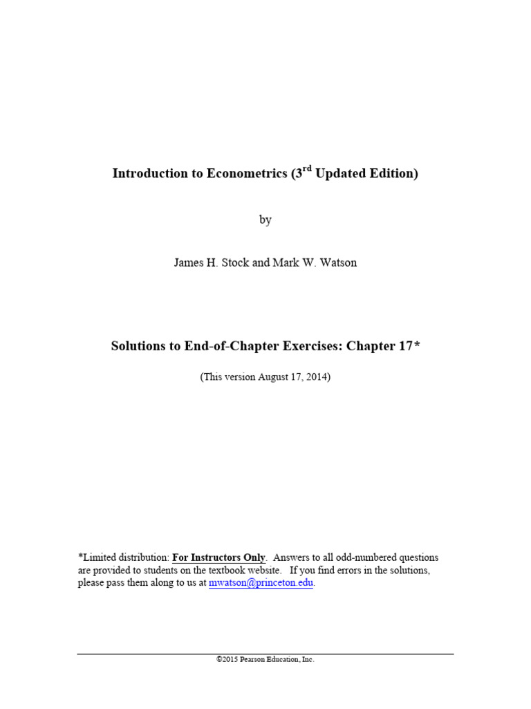 Stock Watson 3U ExerciseSolutions Chapter17 Instructors | PDF | Errors And Residuals | Ordinary ...