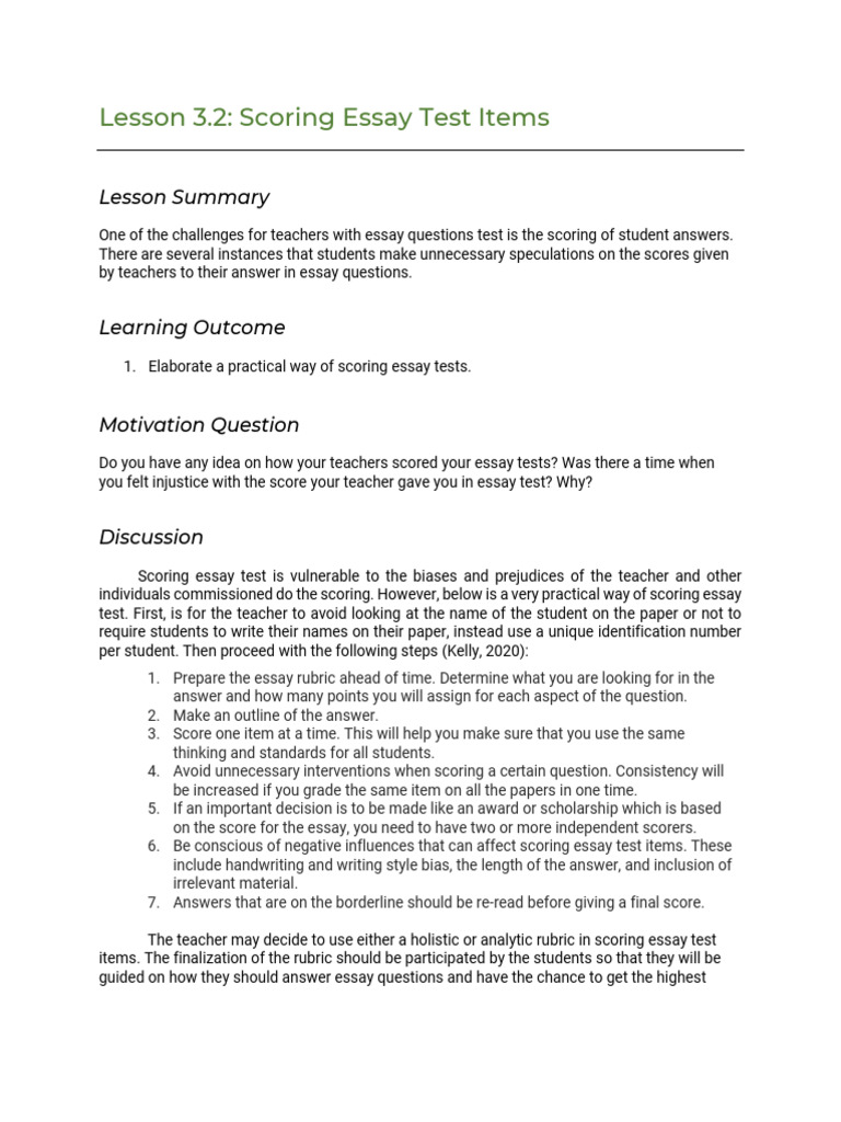 Scoring Essay Tests: Best Practices | PDF | Grammar | Essays