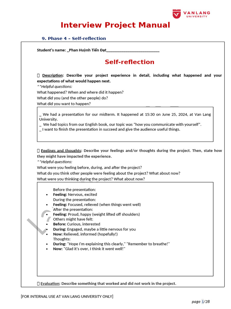 Self Reflection Tien Dat | PDF | Learning | Behavioural Sciences