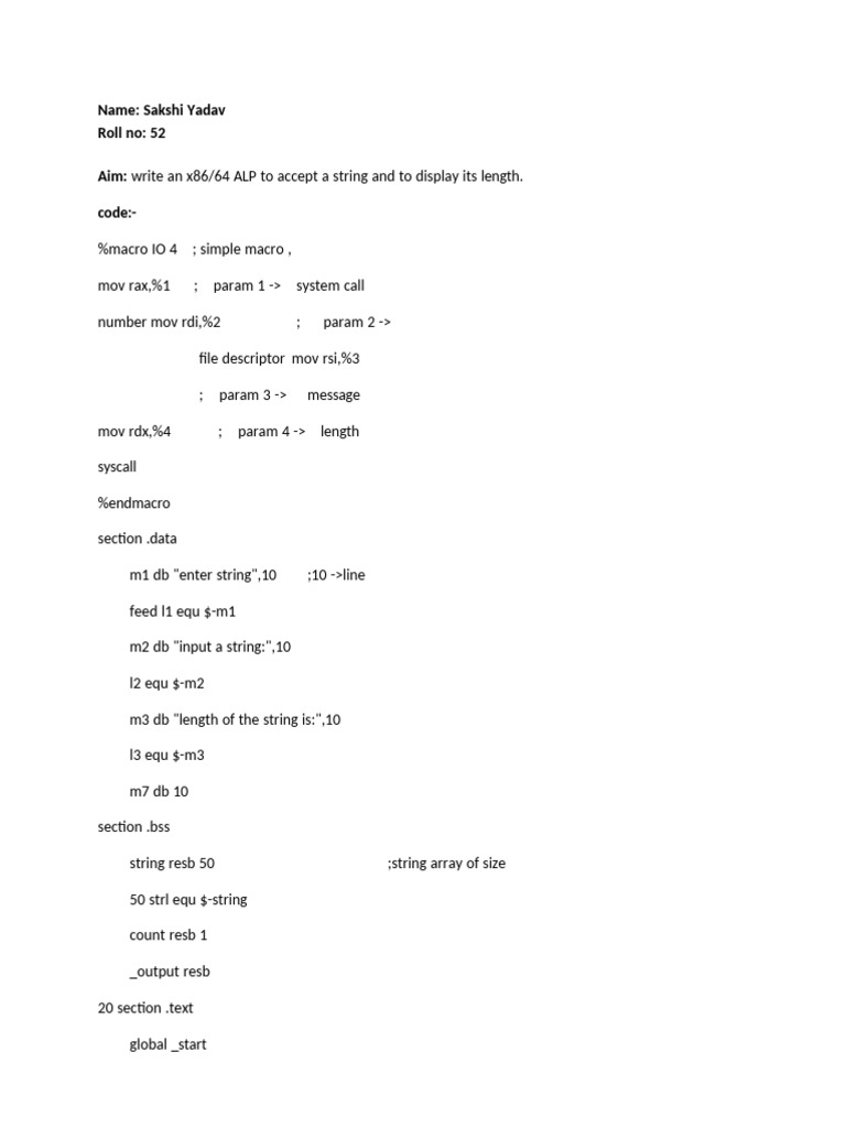 x86/64 ALP: String Length Calculator | PDF