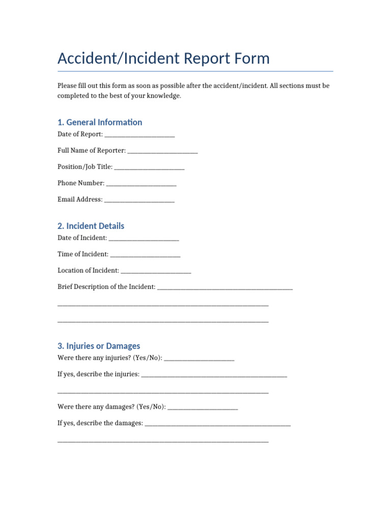 Accident Incident Report Form | PDF