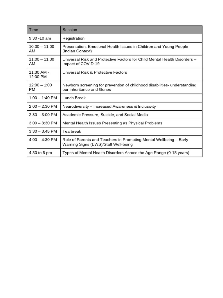 Schedule For Workshop | PDF