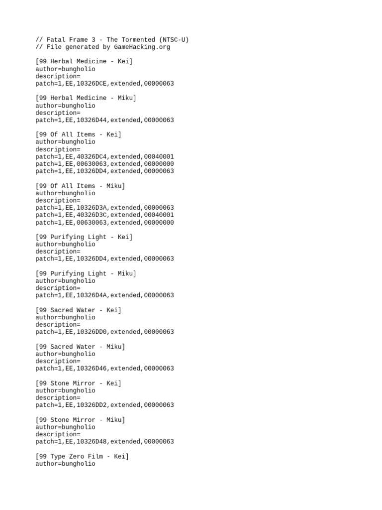 Fatal Frame 3 - The Tormented (NTSC-U) .Pnach | PDF | Glass ...