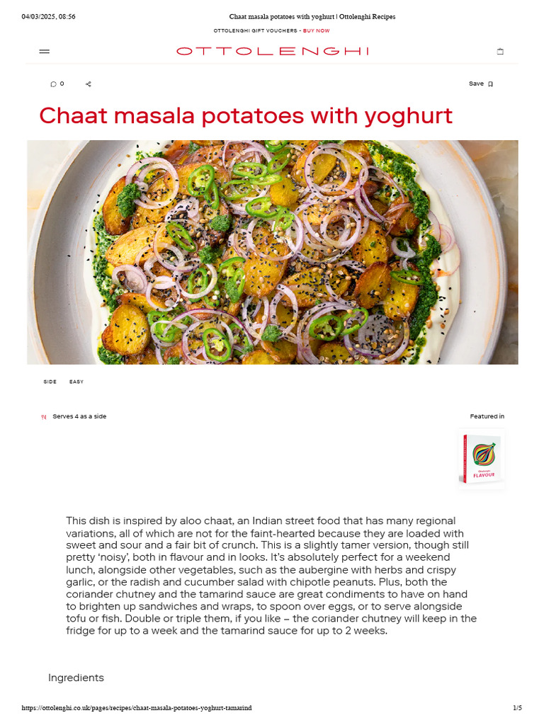 Chaat Masala Potatoes With Yoghurt - Ottolenghi Recipes | PDF | Chutney | Coriander