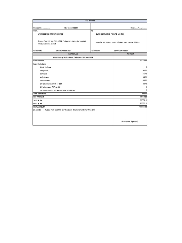 Revised_2094_SS Lucknow Chinhat ES11 PR_Feb-Mar'25_Invoice (1) | PDF | Public Finance | Payments