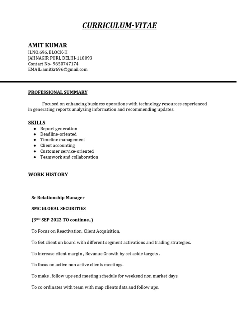 AMIT RESUME UPDATED PDF_240115_125521 | PDF | Investing | Expense