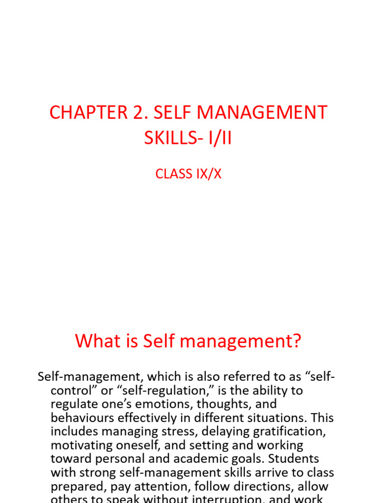 Self-Management Skills for Students | PDF | Self Esteem | Stress (Biology)