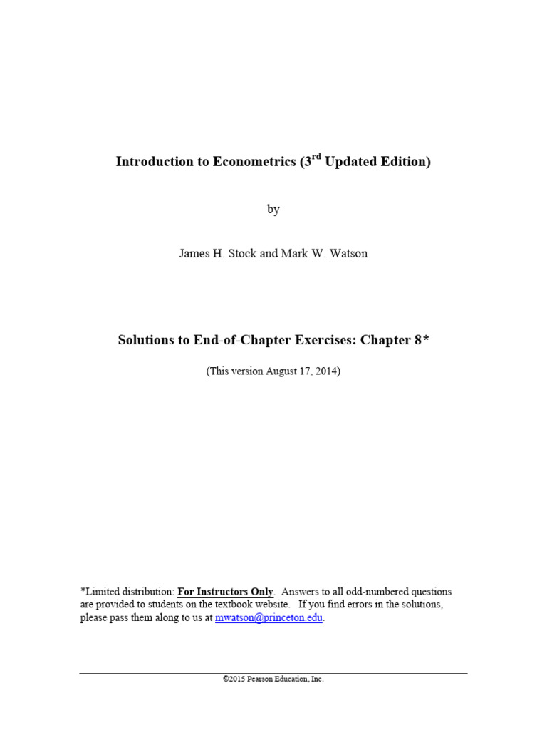 Stock Watson 3U ExerciseSolutions Chapter8 Instructors | PDF | Linear Regression | Ordinary ...
