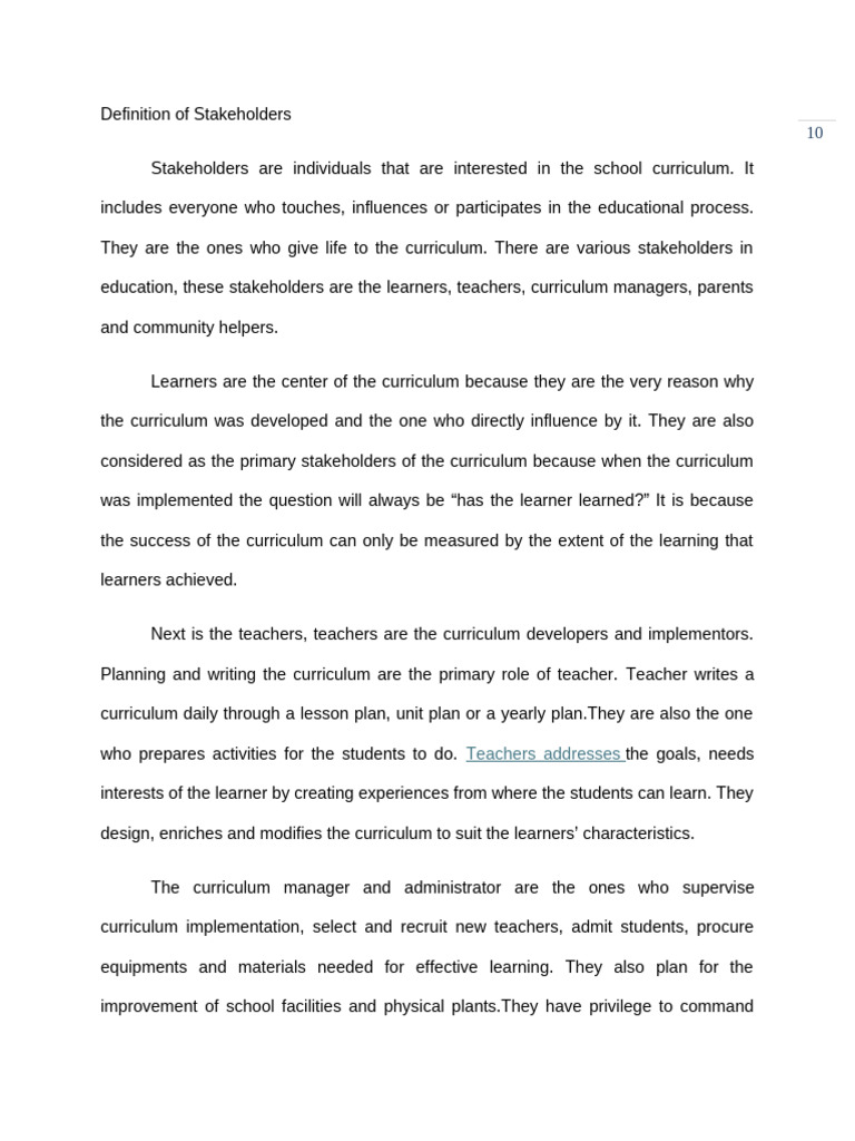 Role of Stakeholders in Implementing The Curriculum | PDF | Curriculum ...