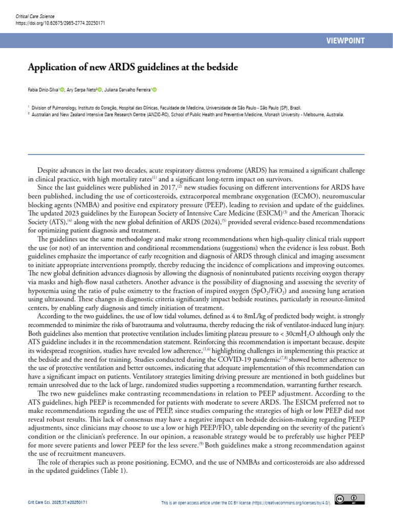 Application of new ARDS guidelines at the bedside | PDF | Medical Specialties | Clinical Medicine