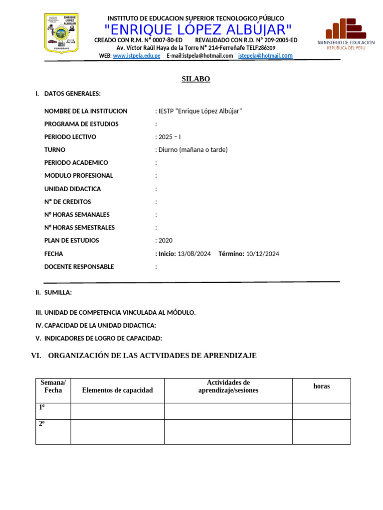 Modelo de Silabo - Propuesta 2025 | PDF | Cognición | Conocimiento procedimental