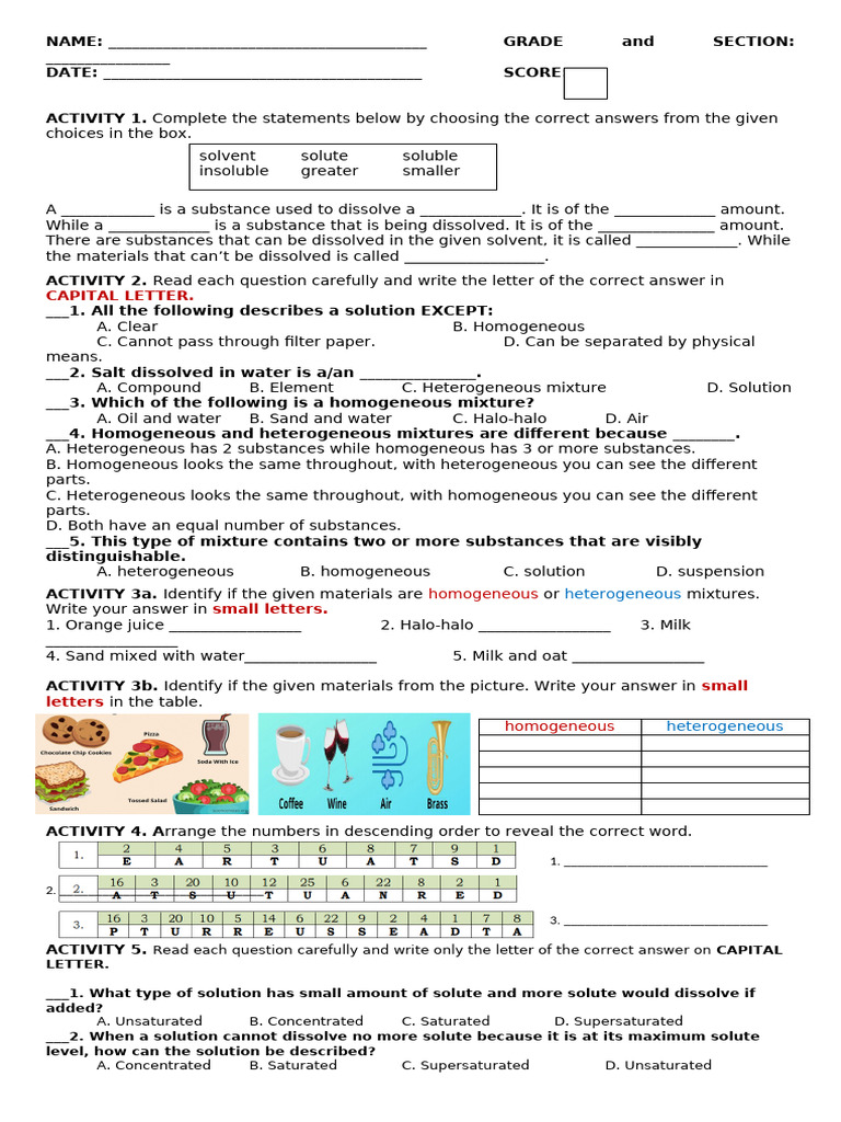 Activity 2 For Solubility | PDF | Mixture | Solubility