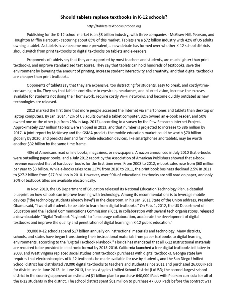 Should tablets replace textbooks in | PDF | Textbook | Tablet Computer