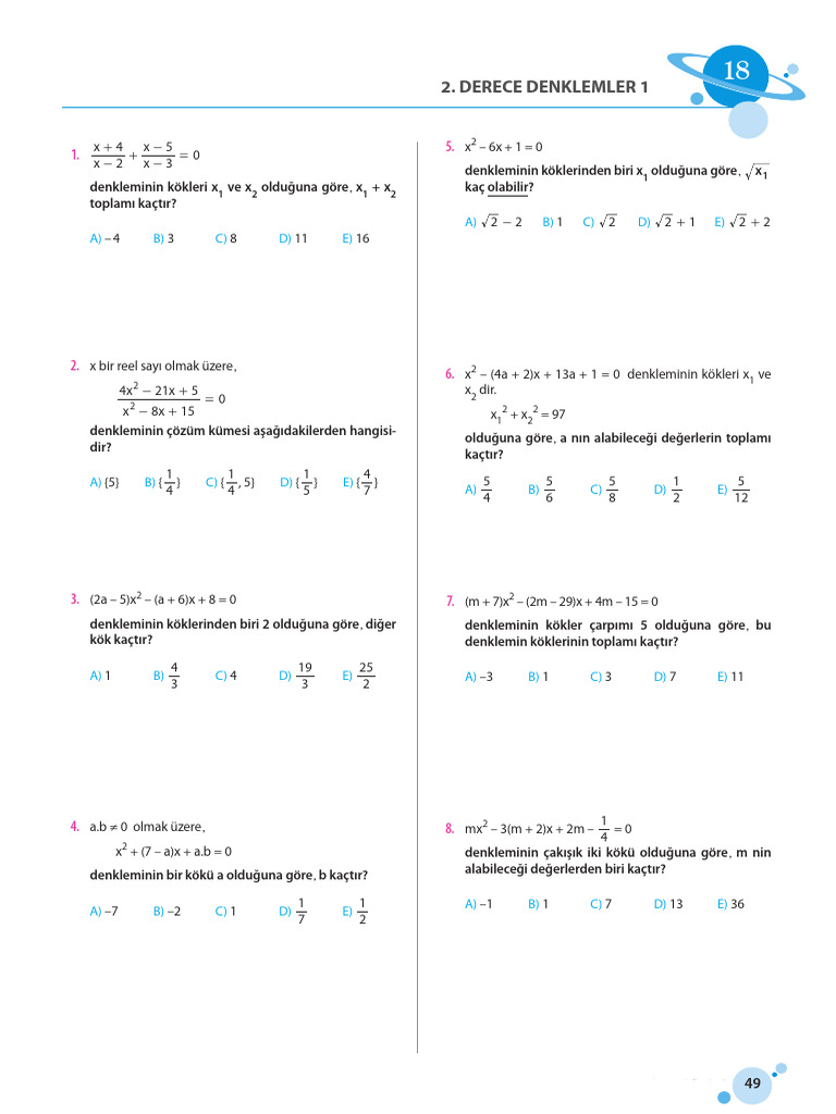 Dereceden Denklem Soruları | PDF
