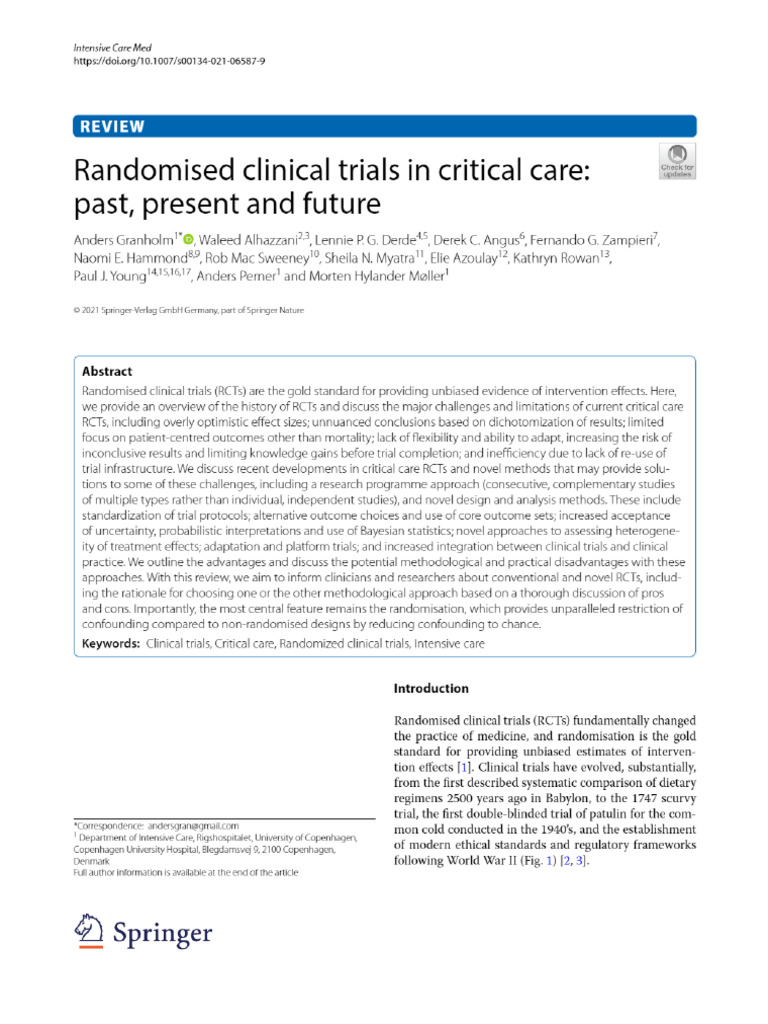 Randomised Clinical Trials in Critical Care - Past, Present and Future ...