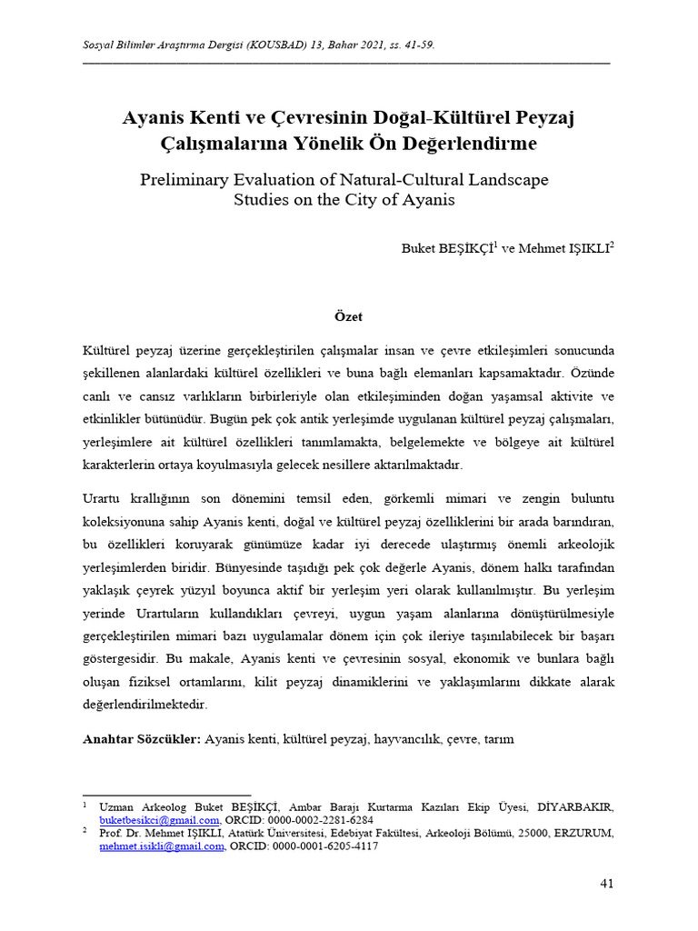 Ayanis Kenti Ve Cevresinin Dogal Kulture | PDF