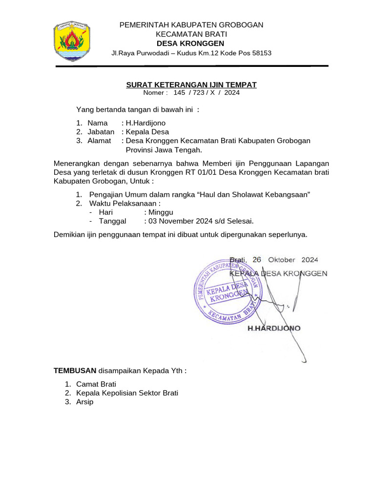 Surat Keterangan Ijin Tempat | PDF