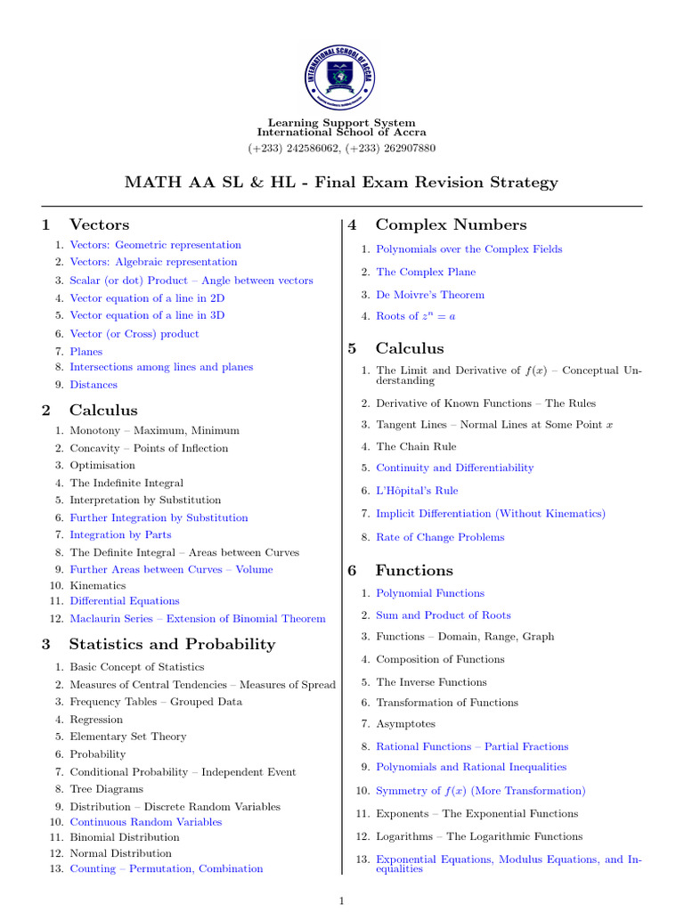 Revison Strategy Math AA SL and HL | PDF | Trigonometric Functions | Function (Mathematics)