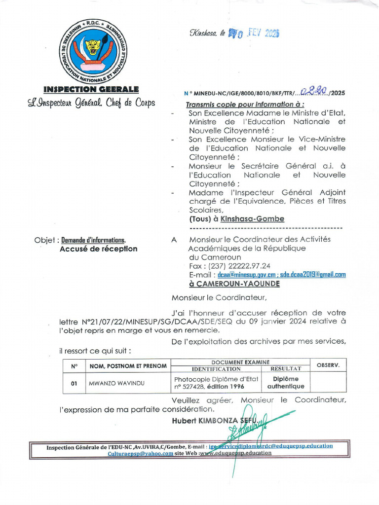 Authentification Cameroun Dos. Mwanzo[1] | PDF