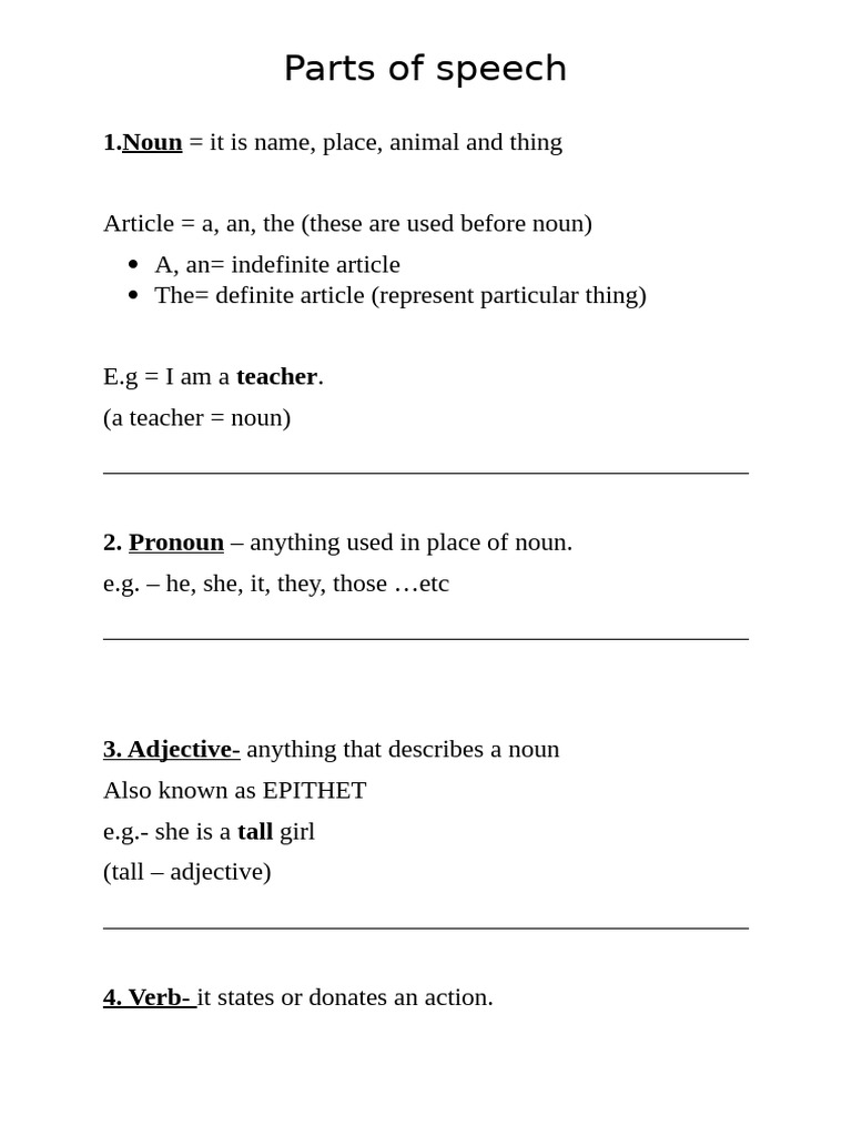 (L-1) Parts of Speech Introduction | PDF | Verb | Part Of Speech