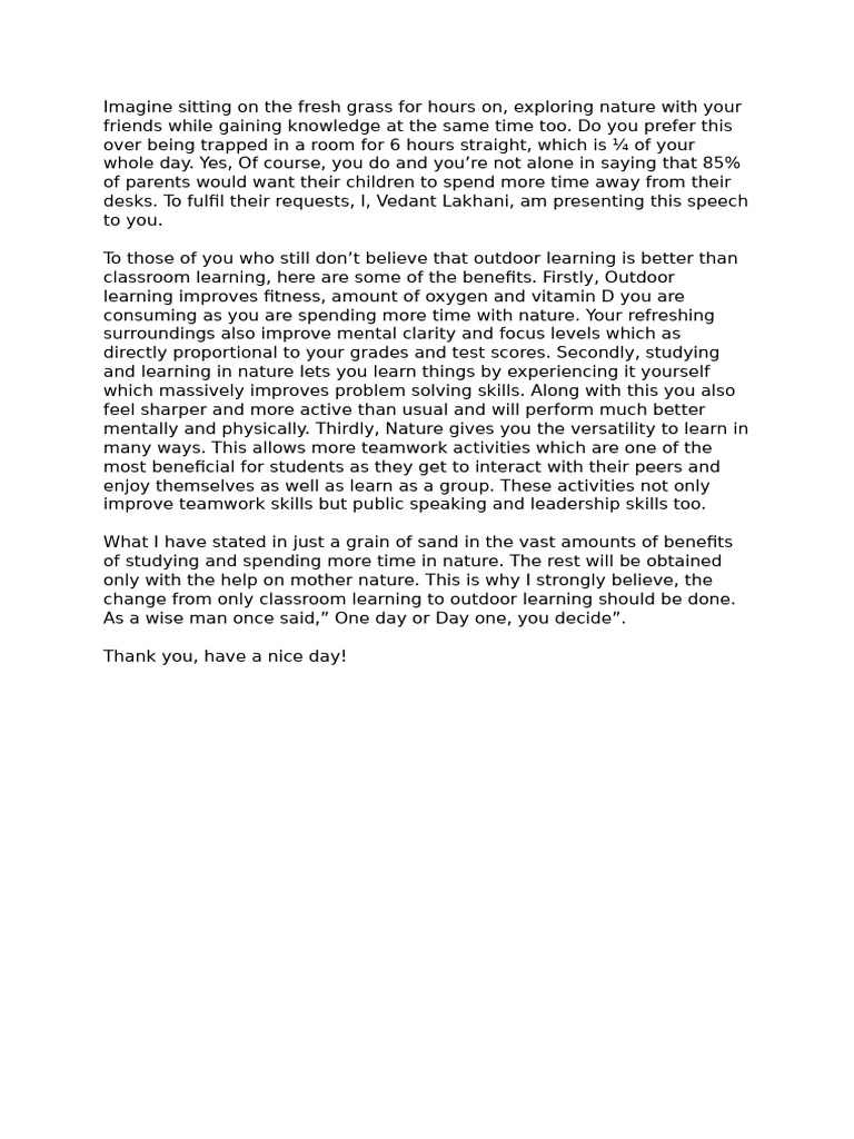 Eng Speech Outdoor Learning | PDF